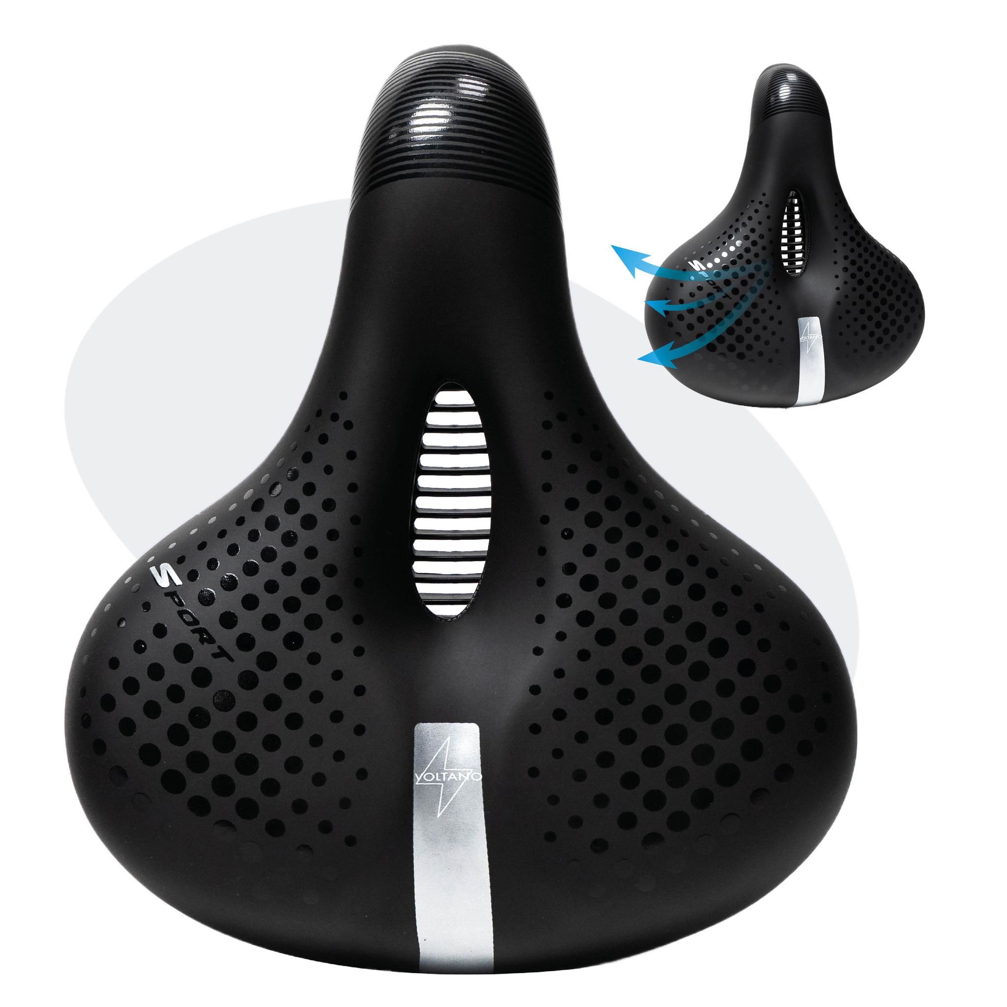 Voltano Gel Flow Fietszadel - Met Uitsparing - Zwart / Zilver - Unisex ...